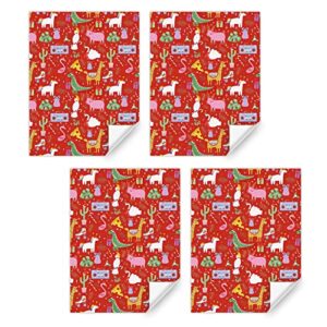 Birthday Gift Wrapping Paper Christmas for Kids Girls Boys 4 Sheets,28 x 20 Inch Per Sheet, Animal Xmas Pattern Folded Flat Red Gift Wrap for 1st Birthday Party Baby Shower Holiday Kindergarten and More