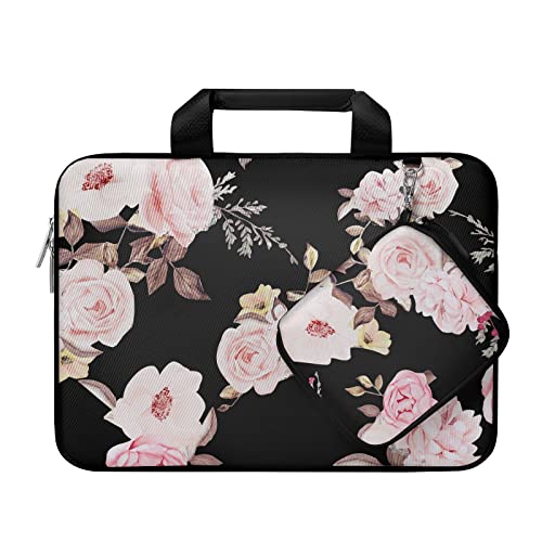 MOSISO Laptop Sleeve Compatible with MacBook Air/Pro, 13-13.3 inch Notebook,Compatible with MacBook Pro 14 inch 2023-2021 A2779 M2 A2442 M1, Peony Neoprene Briefcase Carrying Bag with Small Case,Black