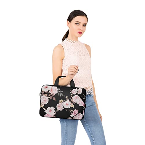 MOSISO Laptop Sleeve Compatible with MacBook Air/Pro, 13-13.3 inch Notebook,Compatible with MacBook Pro 14 inch 2023-2021 A2779 M2 A2442 M1, Peony Neoprene Briefcase Carrying Bag with Small Case,Black