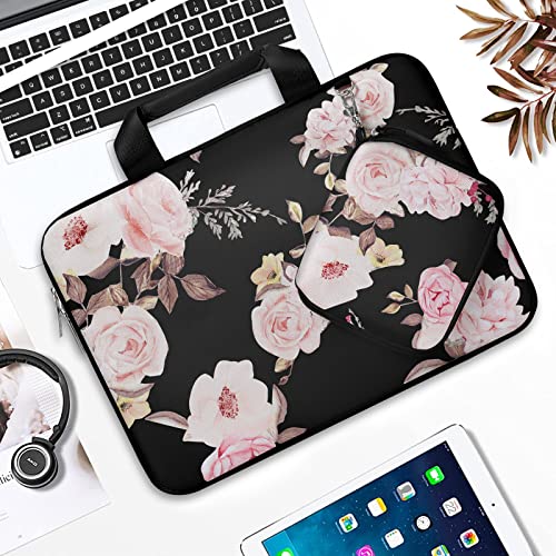 MOSISO Laptop Sleeve Compatible with MacBook Air/Pro, 13-13.3 inch Notebook,Compatible with MacBook Pro 14 inch 2023-2021 A2779 M2 A2442 M1, Peony Neoprene Briefcase Carrying Bag with Small Case,Black