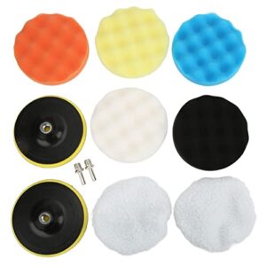 Uxsiya Polishing Buffing Foam Pads, Fiber Buffing Sponge Pad Bonnet Set with Adapter Tray for Polisher for 5-6 inch Pneumatic or Electric Polishing Machine