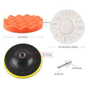 Uxsiya Polishing Buffing Foam Pads, Fiber Buffing Sponge Pad Bonnet Set with Adapter Tray for Polisher for 5-6 inch Pneumatic or Electric Polishing Machine