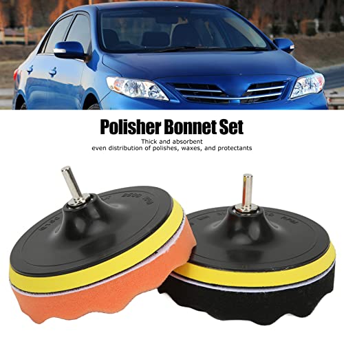 Uxsiya Polishing Buffing Foam Pads, Fiber Buffing Sponge Pad Bonnet Set with Adapter Tray for Polisher for 5-6 inch Pneumatic or Electric Polishing Machine