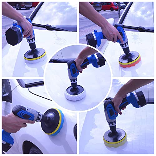 Uxsiya Polishing Buffing Foam Pads, Fiber Buffing Sponge Pad Bonnet Set with Adapter Tray for Polisher for 5-6 inch Pneumatic or Electric Polishing Machine