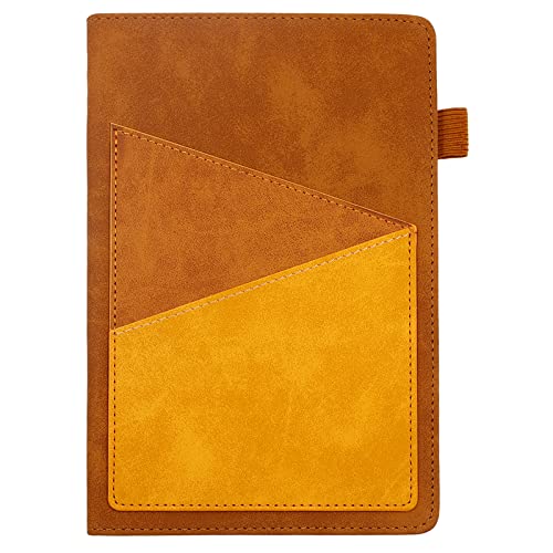 Deziliao Lined Journal Notebooks with Pen Loop, Hardcover Notebook Journal for Work, 100Gsm Premium Thick Paper with Inner Pocket, Medium 5.7''''x8.4'''', ?Brown-Orange, Ruled, 1 Pack