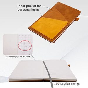 Deziliao Lined Journal Notebooks with Pen Loop, Hardcover Notebook Journal for Work, 100Gsm Premium Thick Paper with Inner Pocket, Medium 5.7''''x8.4'''', ?Brown-Orange, Ruled, 1 Pack