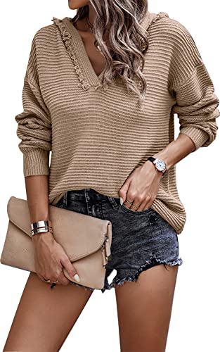 PRETTYGARDEN Winter Sweater For Women Long Sleeve Soft Sweatshirt 2023 Fashion Tops Elastic Hoodie (Khaki, Medium)