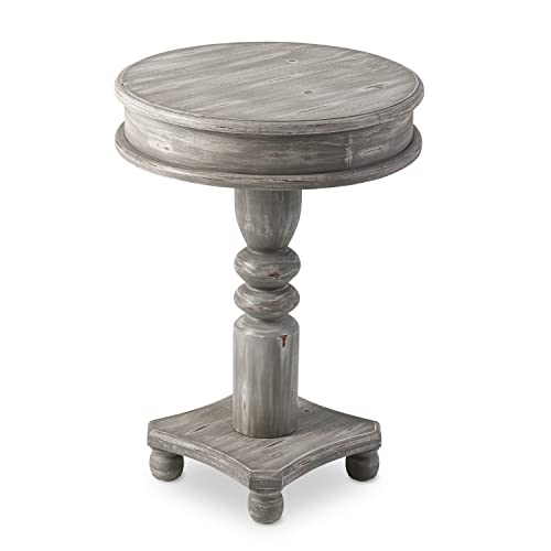 Koncemel Round Side Table, Rustic Gray Sofa End Table, MDF Accent Pedestal Table, Small Coffee Table for Livingroom, Bedroom, Balcony