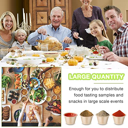 Romooa 300 Pieces Bagasse Fiber Souffle Cups Mini Paper Disposable Condiment Food Sample Small Sauce Container Portion Bowls Dipping for Snack Dessert Storage (2 oz), Beige