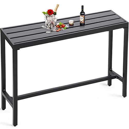 ONLYCTR Outdoor Patio Counter Height 55" Rectangle Bar Table for Patio, Garden, Yard, Balcony, Poolside (Black, 55inch-Length)