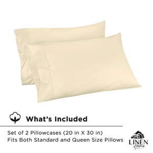 Linen Home 500 Thread Count Queen Pillowcase Set | 100% Long-Staple Cotton Pillow Cases | Luxury Satin Queen Pillowcases | Soft & Smooth Set of 2 Pillowcases | 4 Inch Z Hem | Ivory