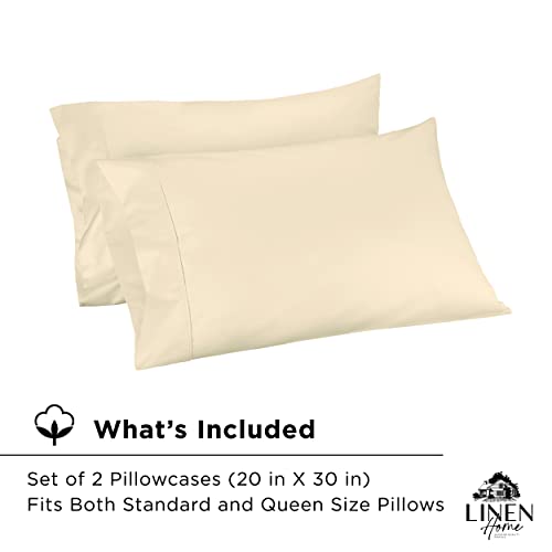 Linen Home 500 Thread Count Queen Pillowcase Set | 100% Long-Staple Cotton Pillow Cases | Luxury Satin Queen Pillowcases | Soft & Smooth Set of 2 Pillowcases | 4 Inch Z Hem | Ivory