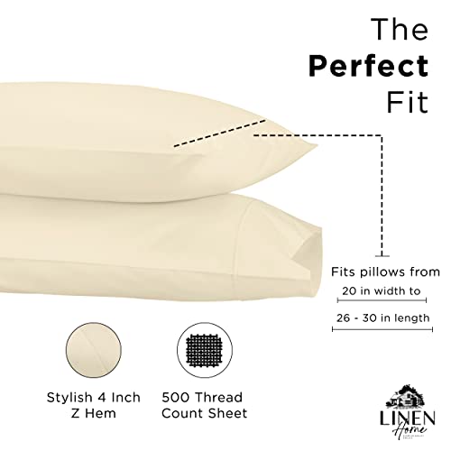 Linen Home 500 Thread Count Queen Pillowcase Set | 100% Long-Staple Cotton Pillow Cases | Luxury Satin Queen Pillowcases | Soft & Smooth Set of 2 Pillowcases | 4 Inch Z Hem | Ivory