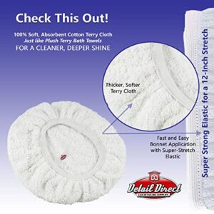 Detail Direct 10'' Polishing Bonnet, Cotton Terry Cloth for Orbital Polishers, Apply or Remove Car Wax or Polish (2 Pack), White