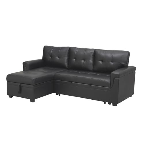 Naomi Home Modern Sectional Sofa with Storage Chaise Black/Air Leather