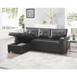 Naomi Home Modern Sectional Sofa with Storage Chaise Black/Air Leather