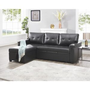 Naomi Home Modern Sectional Sofa with Storage Chaise Black/Air Leather