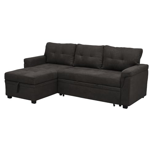 Naomi Home Modern Sectional Sofa with Storage Chaise Espresso/Velvet