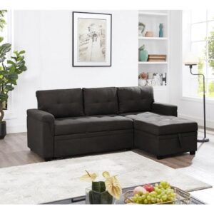 Naomi Home Modern Sectional Sofa with Storage Chaise Espresso/Velvet