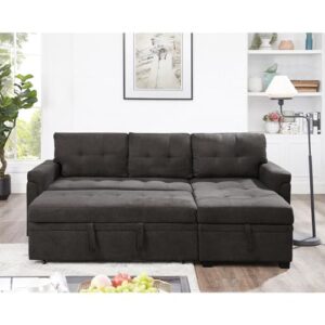 Naomi Home Modern Sectional Sofa with Storage Chaise Espresso/Velvet