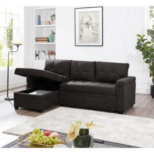 Naomi Home Modern Sectional Sofa with Storage Chaise Espresso/Velvet