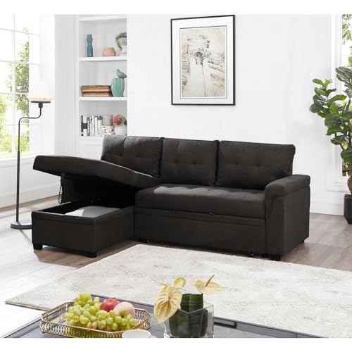 Naomi Home Modern Sectional Sofa with Storage Chaise Espresso/Velvet