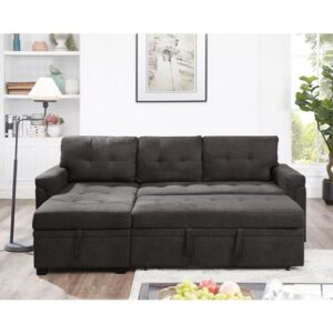 Naomi Home Modern Sectional Sofa with Storage Chaise Espresso/Velvet