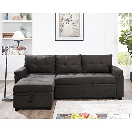 Naomi Home Modern Sectional Sofa with Storage Chaise Espresso/Velvet