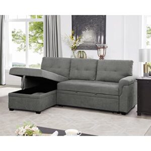 Naomi Home Modern Sectional Sofa with Storage Chaise Gray/Velvet