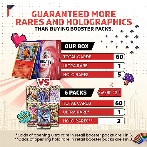 Ultra Rare Bundle | 60 Cards | for Pokemon Card Collectors | 10x Holo Cards & 1x Ultra Rare Guaranteed, Legendary, EX, GX, V, VMAX, or VSTAR | Bundled w/GRAVITY BOOSTERS Deck Box