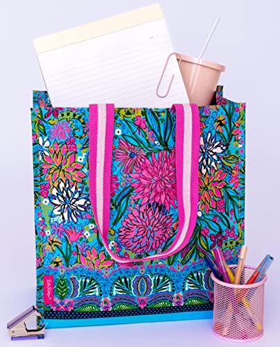 Lilly Pulitzer Market Shopper Bag, Reusable Grocery Tote, Shoulder Bag for Produce or Travel (Walking on Sunshine)