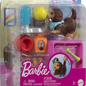 Barbie Pets and Accessories, Interactive Wagging & Nodding Puppy Playset with Pet Bed, 11 Total Animal-Themed Pieces