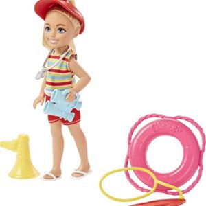 Barbie Chelsea Can Be Doll & Playset, Blonde Lifeguard Small Doll with Removable Outfit & 6 Career Accessories