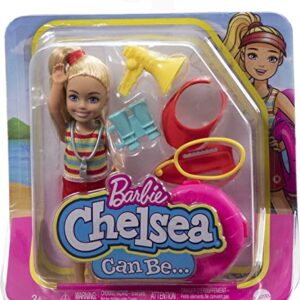 Barbie Chelsea Can Be Doll & Playset, Blonde Lifeguard Small Doll with Removable Outfit & 6 Career Accessories