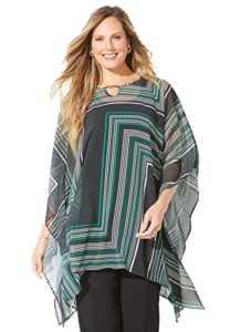 catherines women's plus size keyhole georgette poncho - 4x/5x, black zigzag (2594)