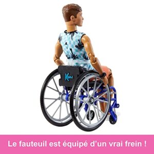 Barbie Ken Fashionistas Doll #195 with Wheelchair and Ramp Wearing Beach Shirt, Orange Shorts and Accessories