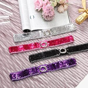 Allegra K Womens Glitter Skinny Stretchy Waist Belts Sequins Decor Slim Elastic Belts 64cm/25.19" Royal Blue