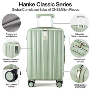 Hanke 20 Inch Carry On Luggage Airline Approved, Lightweight PC Hardside Suitcase with Spinner Wheels & TSA Lock,Rolling luggage bags for Weekender,Carry-On 20-Inch(Bamboo Green)