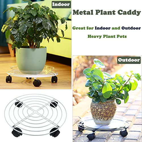 5 Packs Metal Plant Caddy with Locking Wheels 11.8” Heavy-Duty Wrought Iron Rolling Plant Stands with Casters Plant Dolly Plant Roller Base for Indoor and Outdoor Plant Pot Movers Saucers White