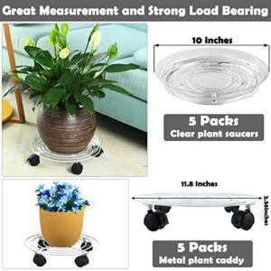 5 Packs Metal Plant Caddy with Locking Wheels 11.8” Heavy-Duty Wrought Iron Rolling Plant Stands with Casters Plant Dolly Plant Roller Base for Indoor and Outdoor Plant Pot Movers Saucers White