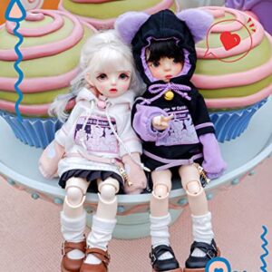 New 1/6, 1/4,1/3 BJD Doll Clothes Cute Cat Sweater Hoodie Jacket for Big 1/6, Yosd, 30cm/45cm/60cm Dolls Clothing BJD SD Doll Accessories (Black-Purple,1/6)