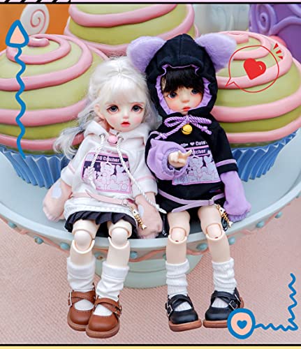 New 1/6, 1/4,1/3 BJD Doll Clothes Cute Cat Sweater Hoodie Jacket for Big 1/6, Yosd, 30cm/45cm/60cm Dolls Clothing BJD SD Doll Accessories (Black-Purple,1/6)