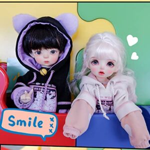 New 1/6, 1/4,1/3 BJD Doll Clothes Cute Cat Sweater Hoodie Jacket for Big 1/6, Yosd, 30cm/45cm/60cm Dolls Clothing BJD SD Doll Accessories (Black-Purple,1/6)