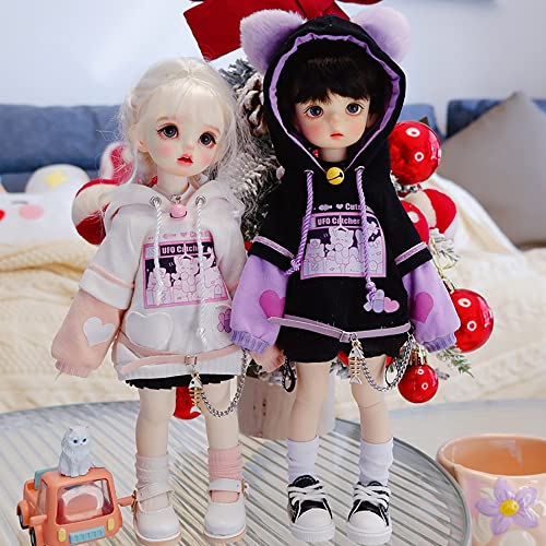 New 1/6, 1/4,1/3 BJD Doll Clothes Cute Cat Sweater Hoodie Jacket for Big 1/6, Yosd, 30cm/45cm/60cm Dolls Clothing BJD SD Doll Accessories (Black-Purple,1/6)