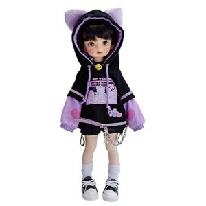 New 1/6, 1/4,1/3 BJD Doll Clothes Cute Cat Sweater Hoodie Jacket for Big 1/6, Yosd, 30cm/45cm/60cm Dolls Clothing BJD SD Doll Accessories (Black-Purple,1/6)