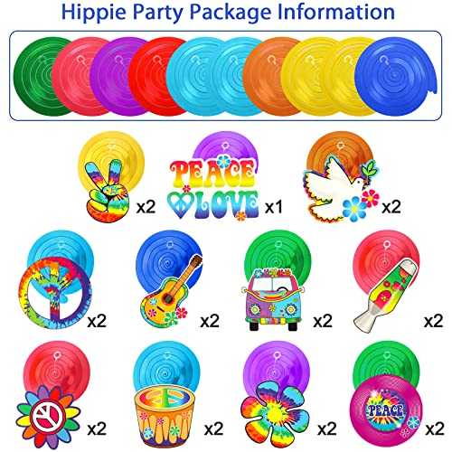 60's Hippie Theme Party Foil Swirl Decorations, 60s Groovy Party Retro Flower Cutouts Peace Sign Hanging Swirls Ceiling Decorations for 60s Hippie Theme Groovy Party Supplies, 30 Count (Novel)