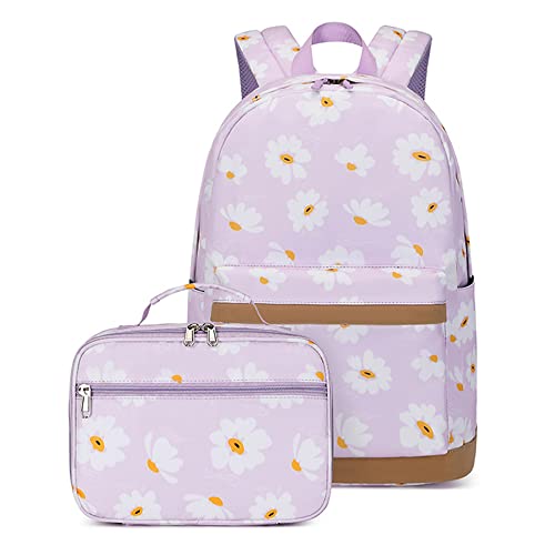 LAMOGRAFY Daisy Prints Kids Backpack Girls School Bookbag Set Elementary and Middle Students Daypack(2Pcs)