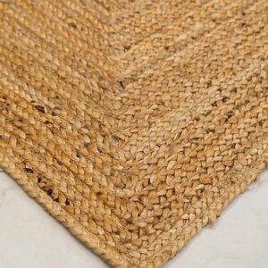 KEMA Jute Braided Area Rug, 4x6 Feet (48x72 Inches) - Rustic Vintage Braided Reversible Rectangular Rug, Shag Rugs for Bedroom, Jute Kitchen Rug, Living Room Rugs, Floor Rug