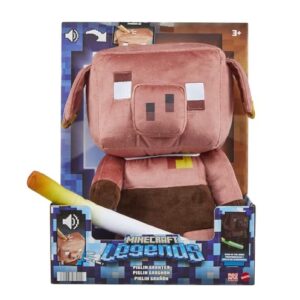 Minecraft Blaze Runt Plush Toy Pig with Sound & Glow-in-the-Dark Saber, 5.5-inch Stuffed Animal Inspired by Video Game