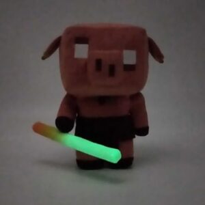 Minecraft Blaze Runt Plush Toy Pig with Sound & Glow-in-the-Dark Saber, 5.5-inch Stuffed Animal Inspired by Video Game